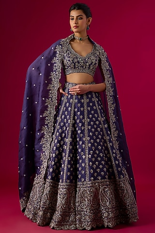 Purple Organza Oxidised Zardosi Embroidered Bridal Lehenga Set by ...