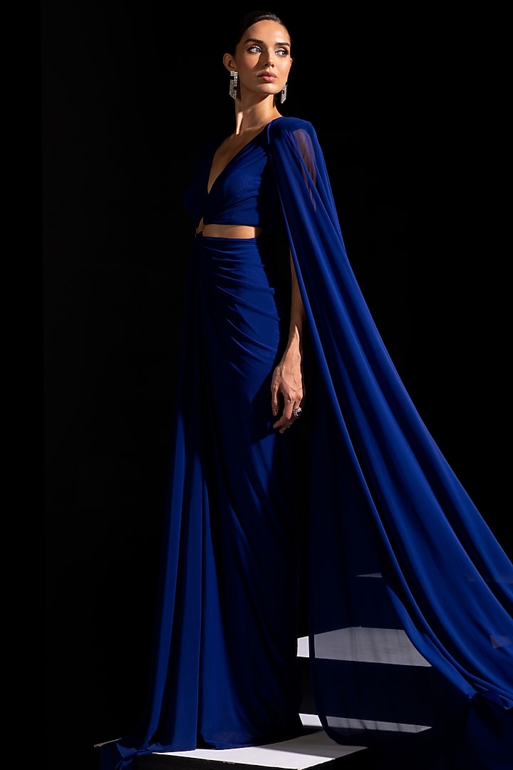 Electric Blue Mesh Lycra Party Wear Gown by Vesture at Pernia's Pop Up ...