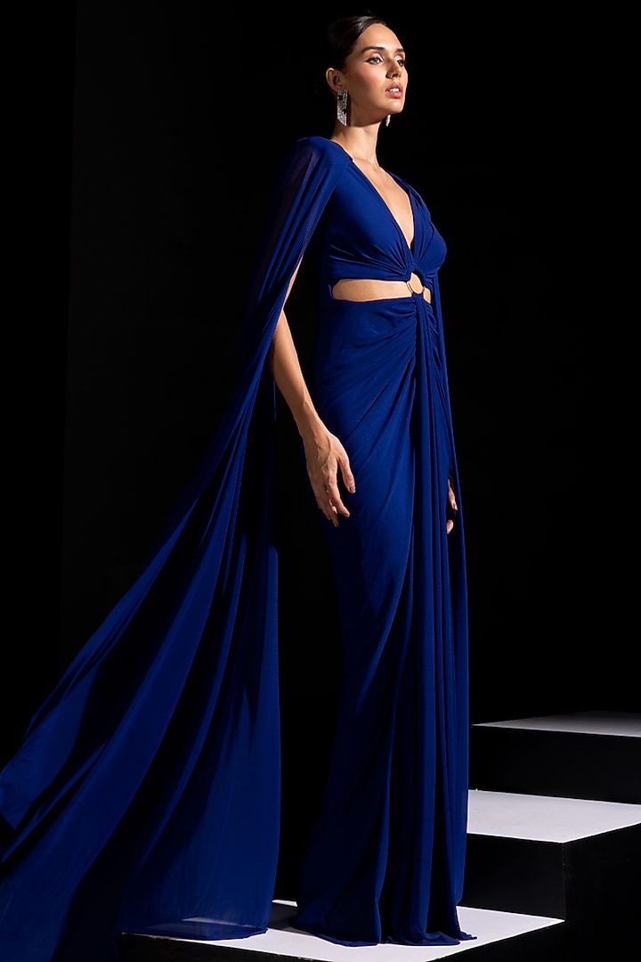 Electric Blue Mesh Lycra Party Wear Gown by Vesture at Pernia's Pop Up ...