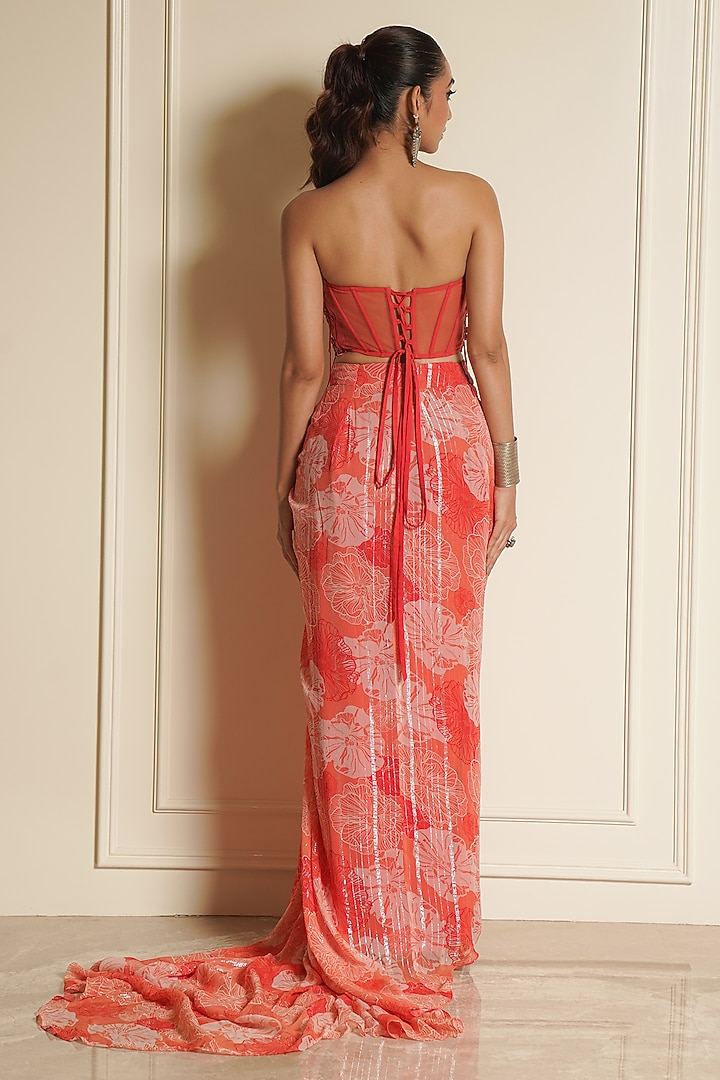 Orange Chiffon Shimmer Draped Skirt Set by Vesture at Pernia's Pop Up ...