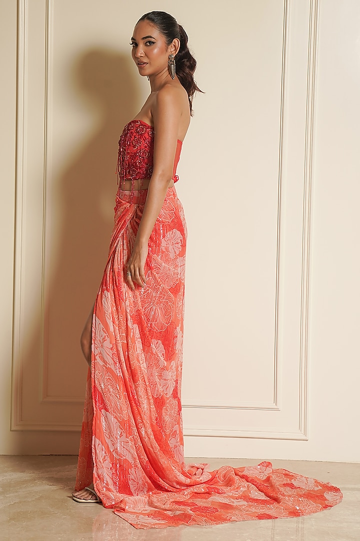 Orange Chiffon Shimmer Draped Skirt Set by Vesture at Pernia's Pop Up ...