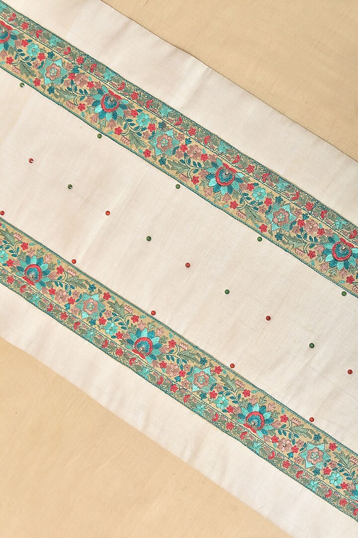 Off-White Hand Embroidered Table Runner by Veaves at Pernia's Pop Up ...