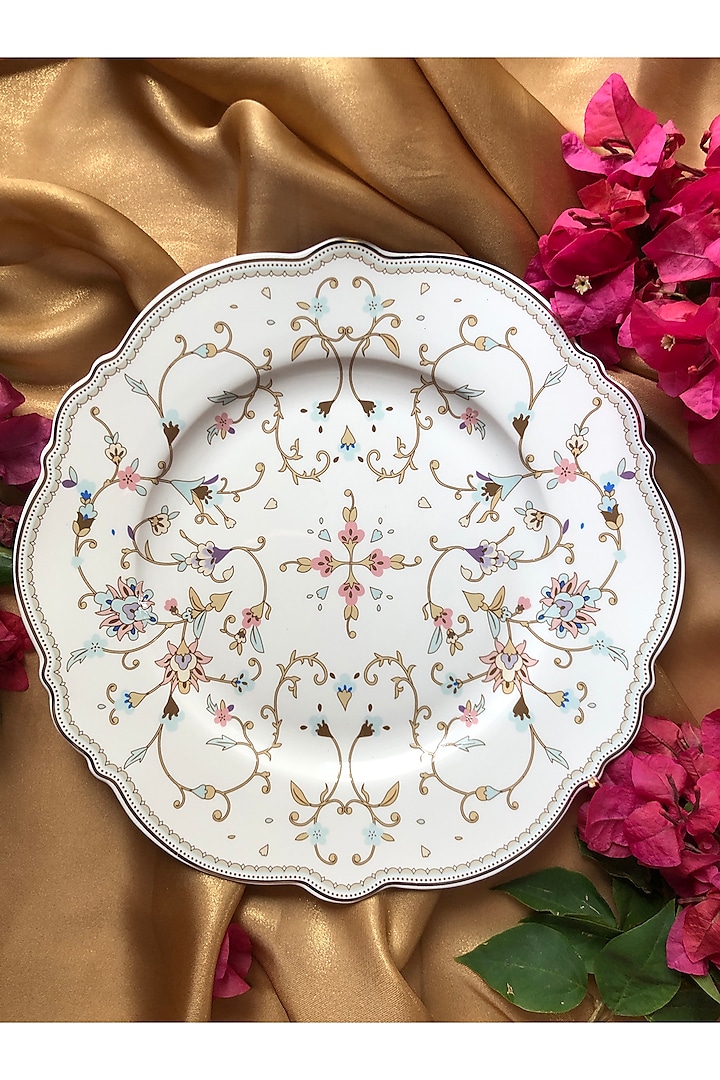 White Porcelain Serving Platter Set With Floral Design (Set of 8) by ...