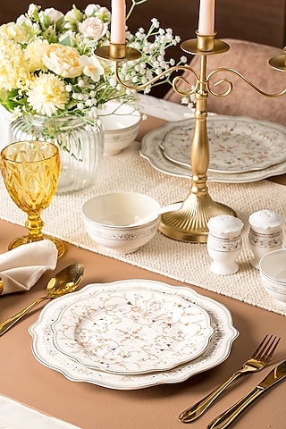 White Finest Premium Porcelain Floral Dinner Set by Vigneto at Pernia's ...
