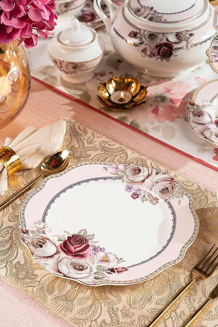 Pink & White Finest Premium Porcelain Floral Dinner Set by Vigneto at ...