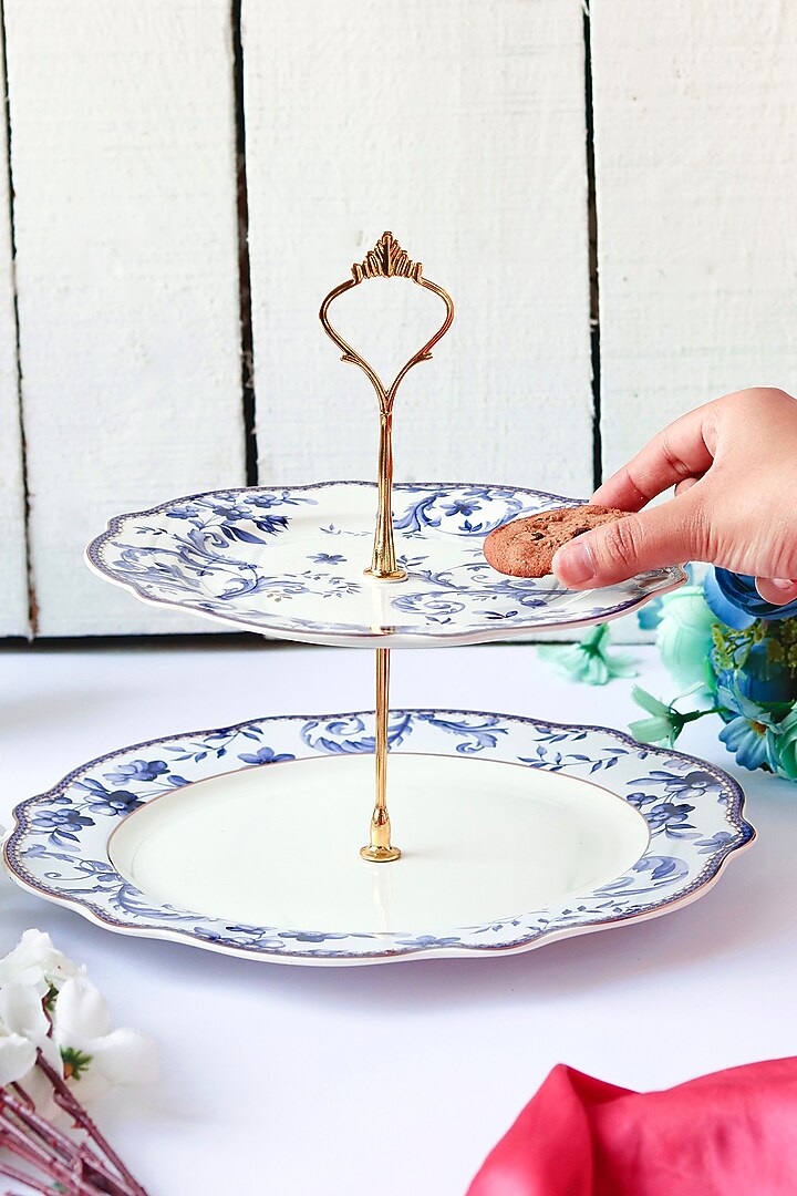 Multi-Colored Finest Premium Porcelain Two-Tiered Dessert Stand by ...