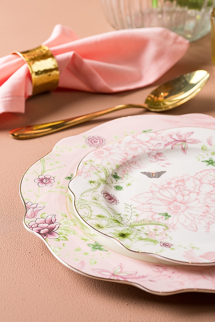 Blush Pink Floral Shaped Dinner Set (Set of 36) by Vigneto at Pernia's ...