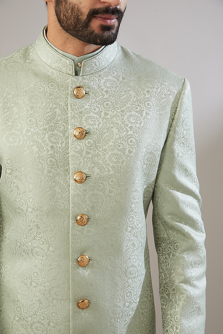 Mint Green Jacquard Poly Viscose Wedding Sherwani Set by VICUGNA at ...