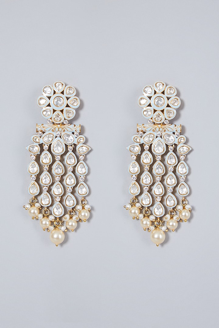 Gold Finish Diamond Meenakari Earrings In Sterling Silver by Vinanti ...