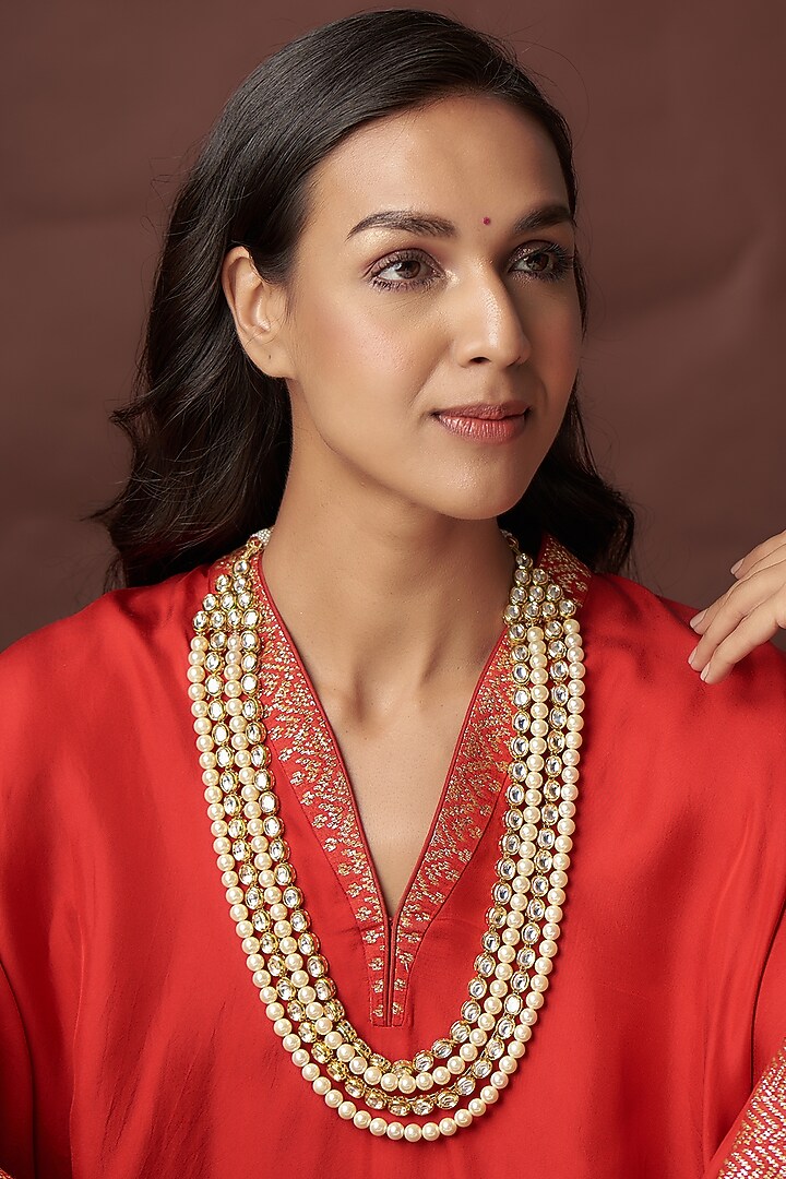 Gold Finish Pearl & Kundan Polki Mala by Vivinia By Vidhi Mehra at ...