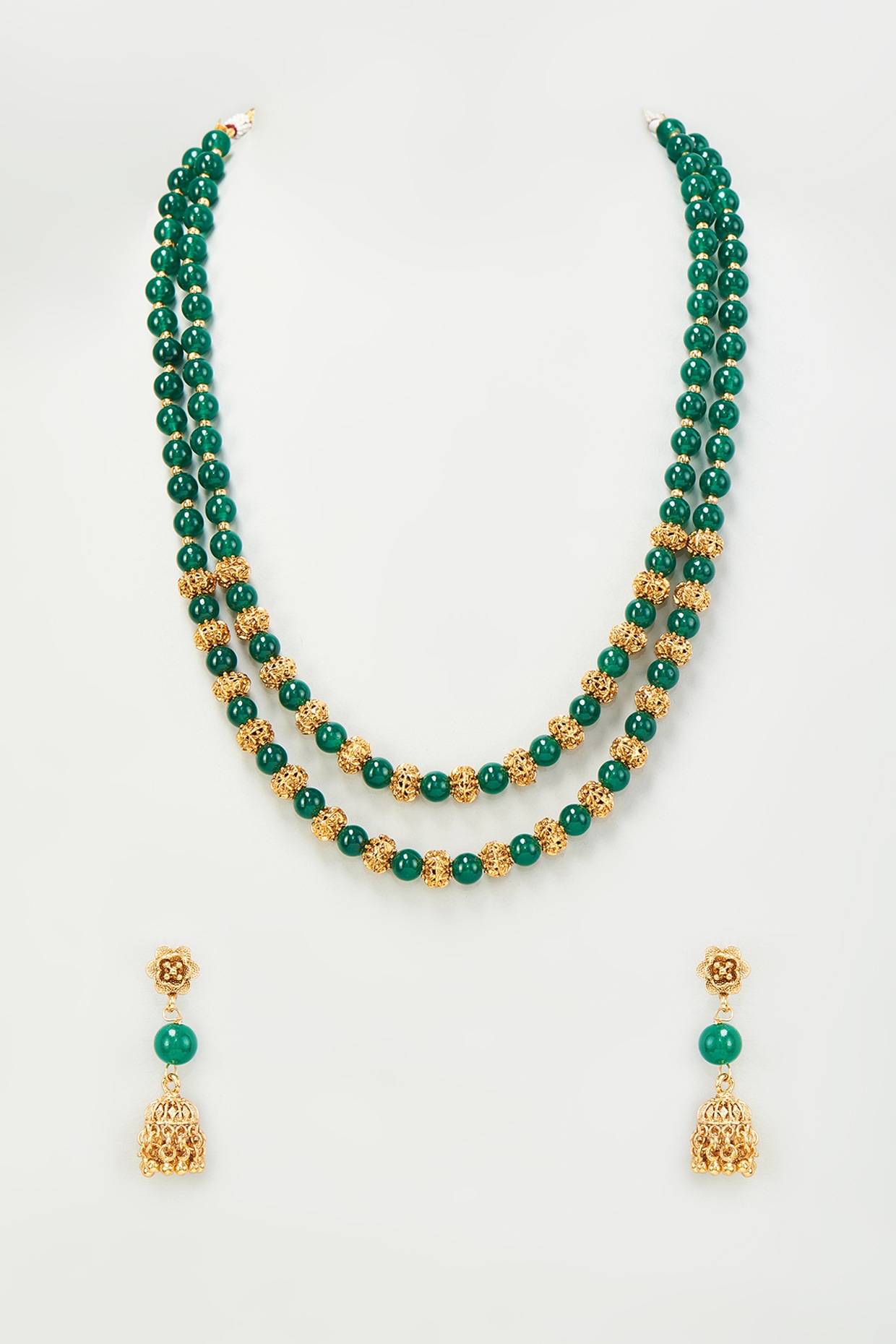 Gold Finish Green Glass Beaded Layered Mala Set by Vivinia By Vidhi ...