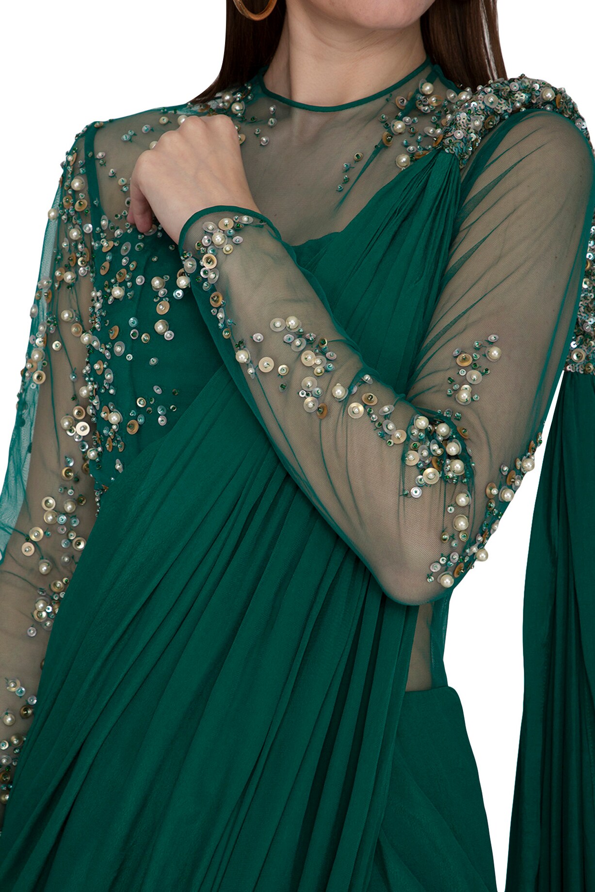Irish Green Embroidered Gown Saree by Vivek Patel at Pernia's Pop Up ...