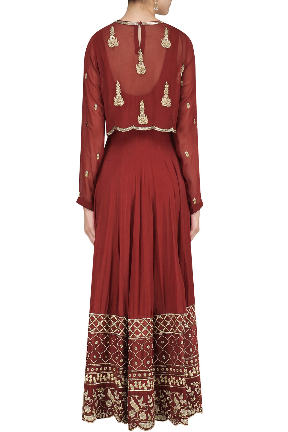 Maroon embroidered anarkali with cape set available only at Pernia's ...