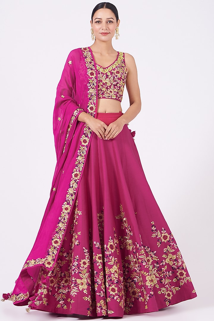 Hot Pink Embroidered Bridal Lehenga Set by Vikram Phadnis at Pernia's ...