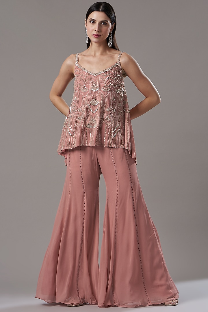 Rose Pink Embroidered Co-Ord Set by Varun Nidhika at Pernia's Pop Up Shop 2025