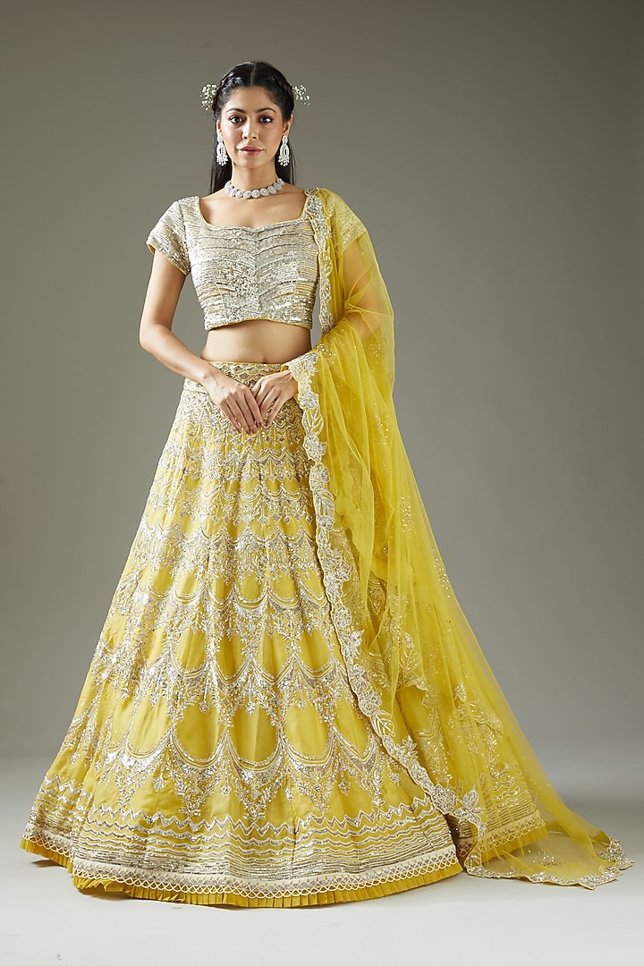 Canary Yellow Embroidered Bridal Lehenga Set by Varun Nidhika at Pernia ...