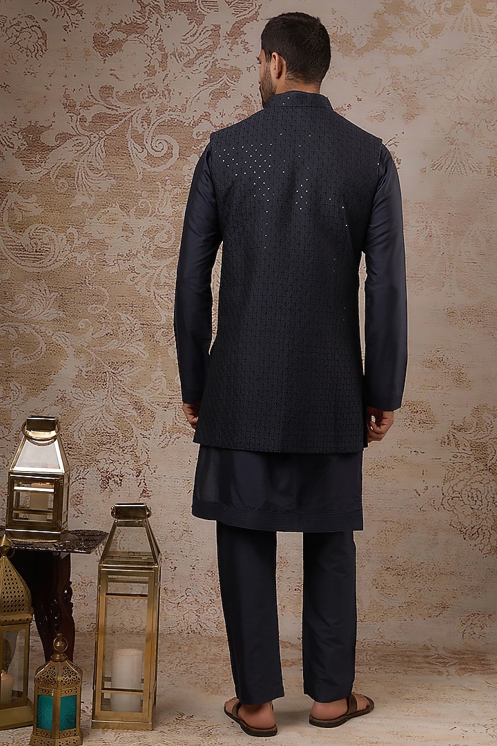 Blue Blended Silk Open Jacket Set by Vanshik at Pernia's Pop Up Shop 2025