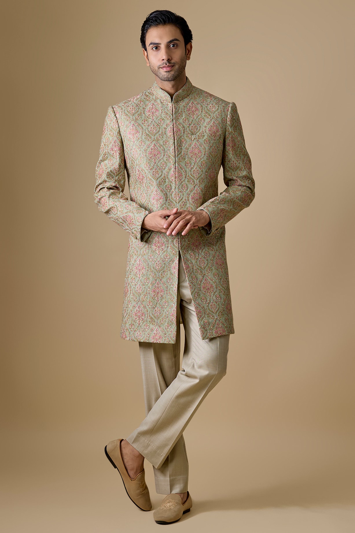 Mint Silk Groom Sherwani Set by Vanshik at Pernia's Pop Up Shop 2026