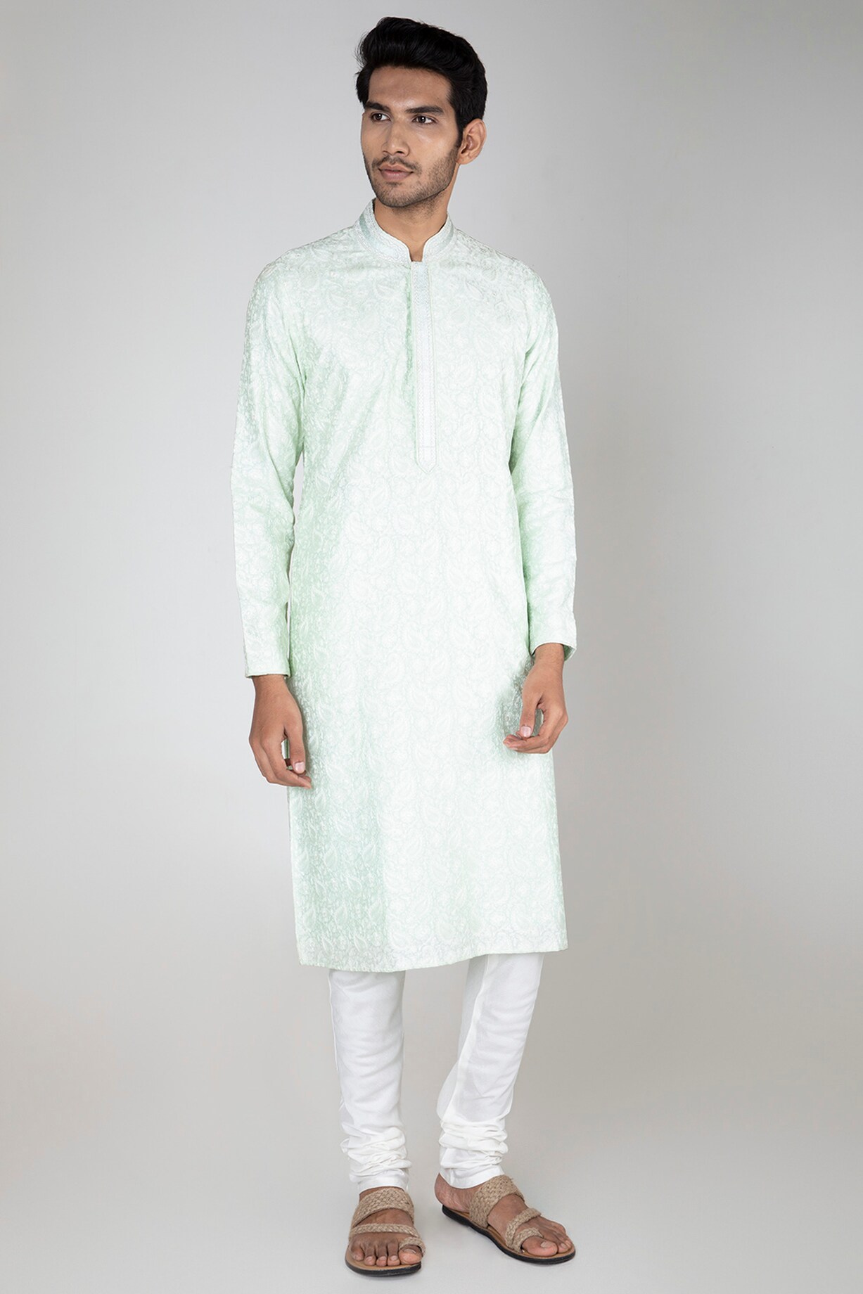 Mint Green Embroidered Kurta by Vanshik at Pernia's Pop Up Shop 2025