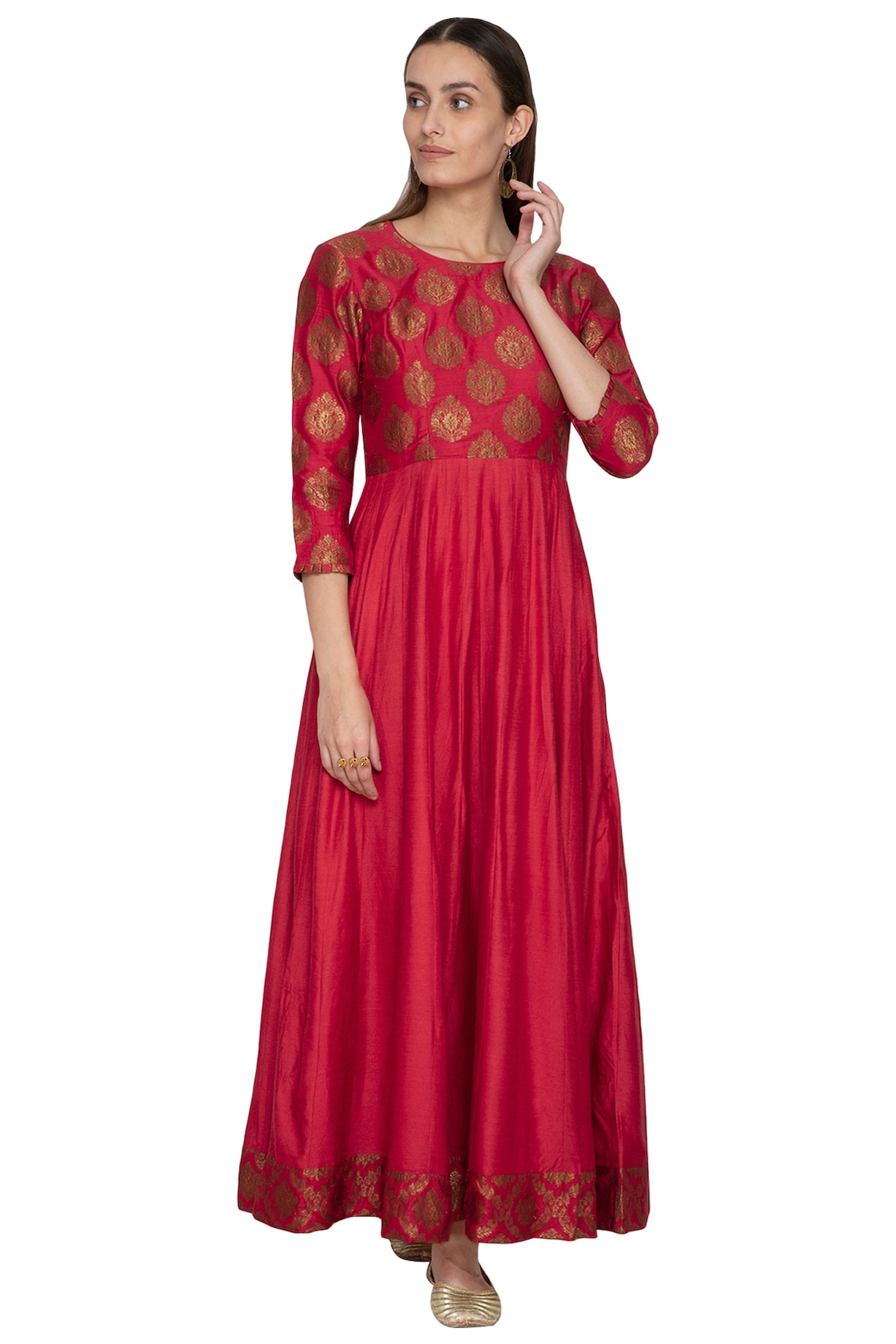 Red Embroidered Muga Silk Anarkali Design by Pinki Sinha at Pernia's ...