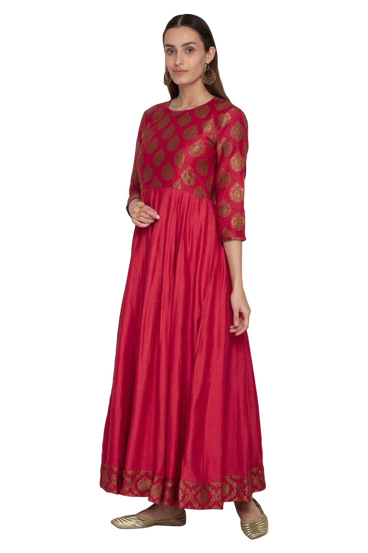 Red Embroidered Muga Silk Anarkali Design by Pinki Sinha at Pernia's ...