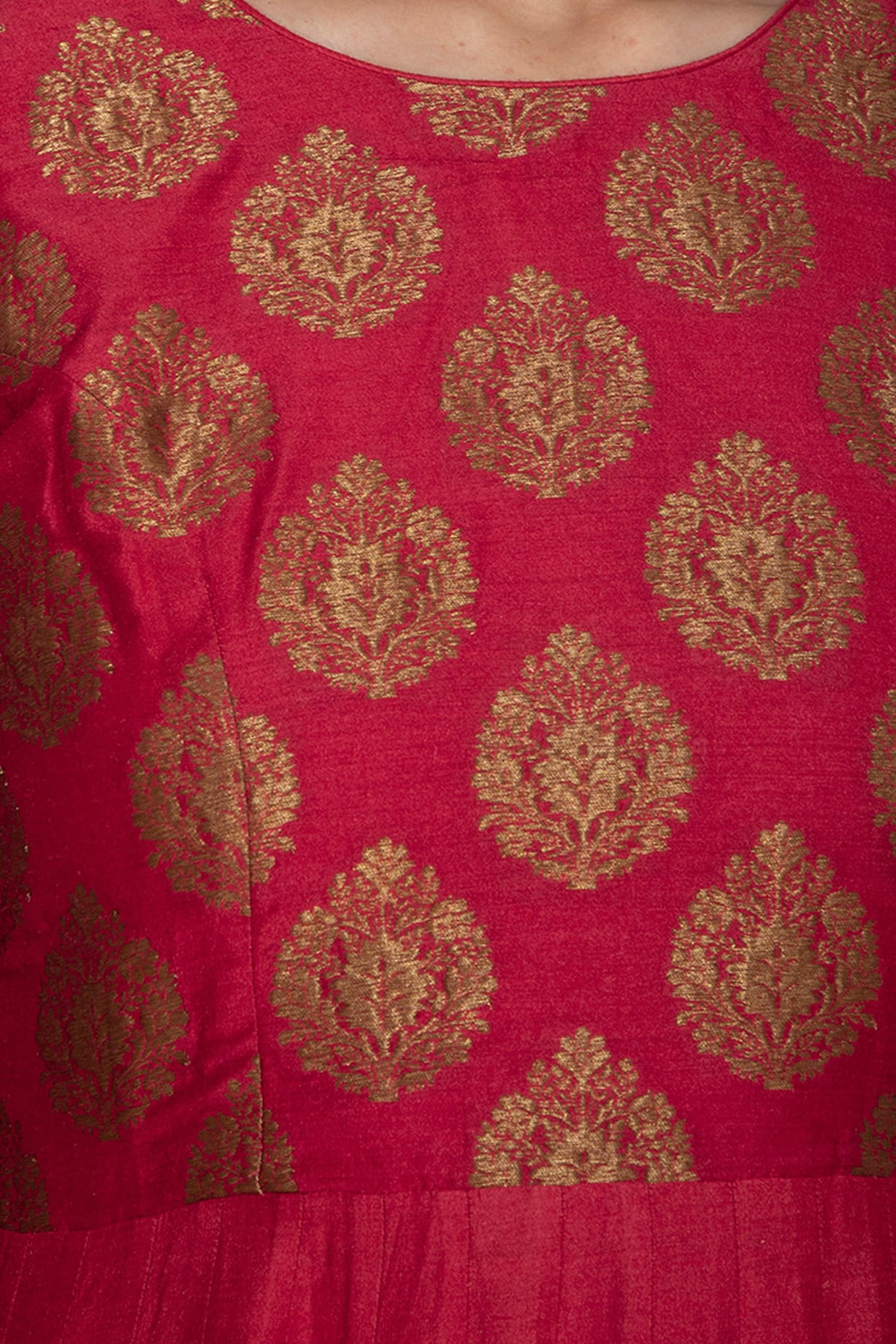 Red Embroidered Muga Silk Anarkali Design by Pinki Sinha at Pernia's ...