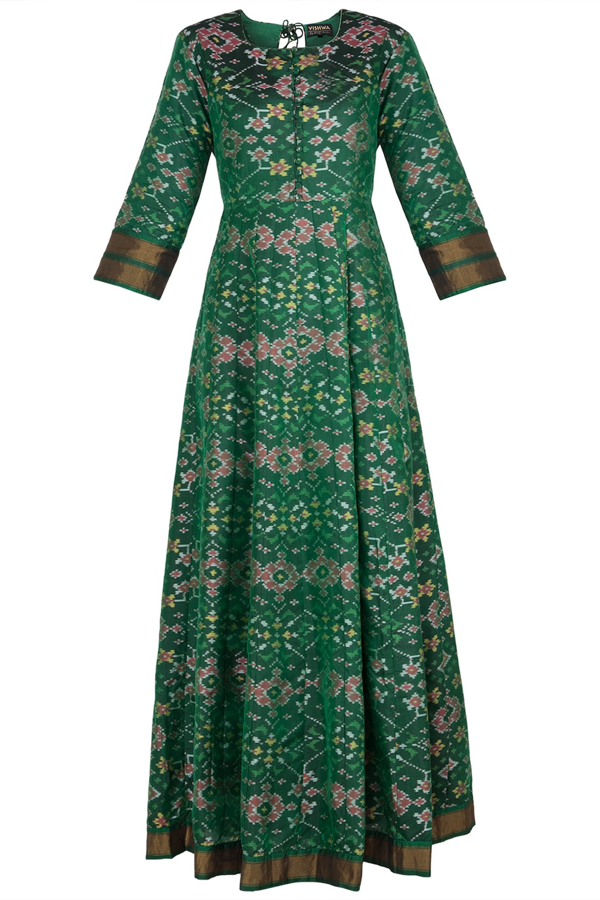 Green handwoven ikkat anarkali gown available only at Pernia's Pop Up ...