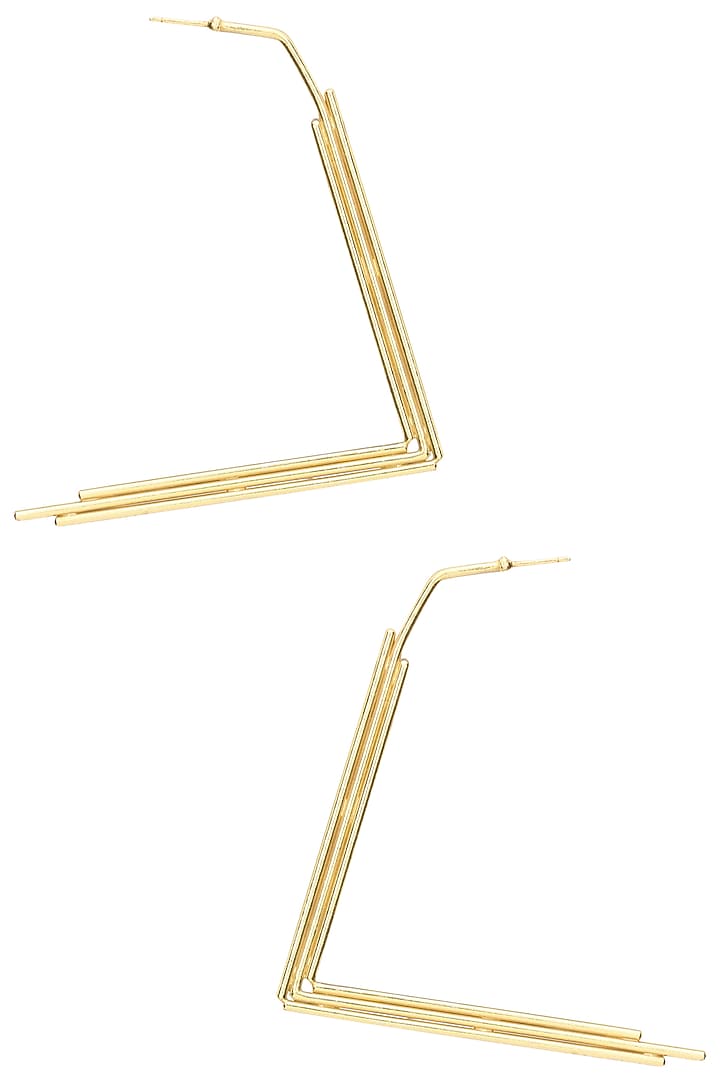 Gold plated L shaped textured earrings available only at Pernia's Pop ...