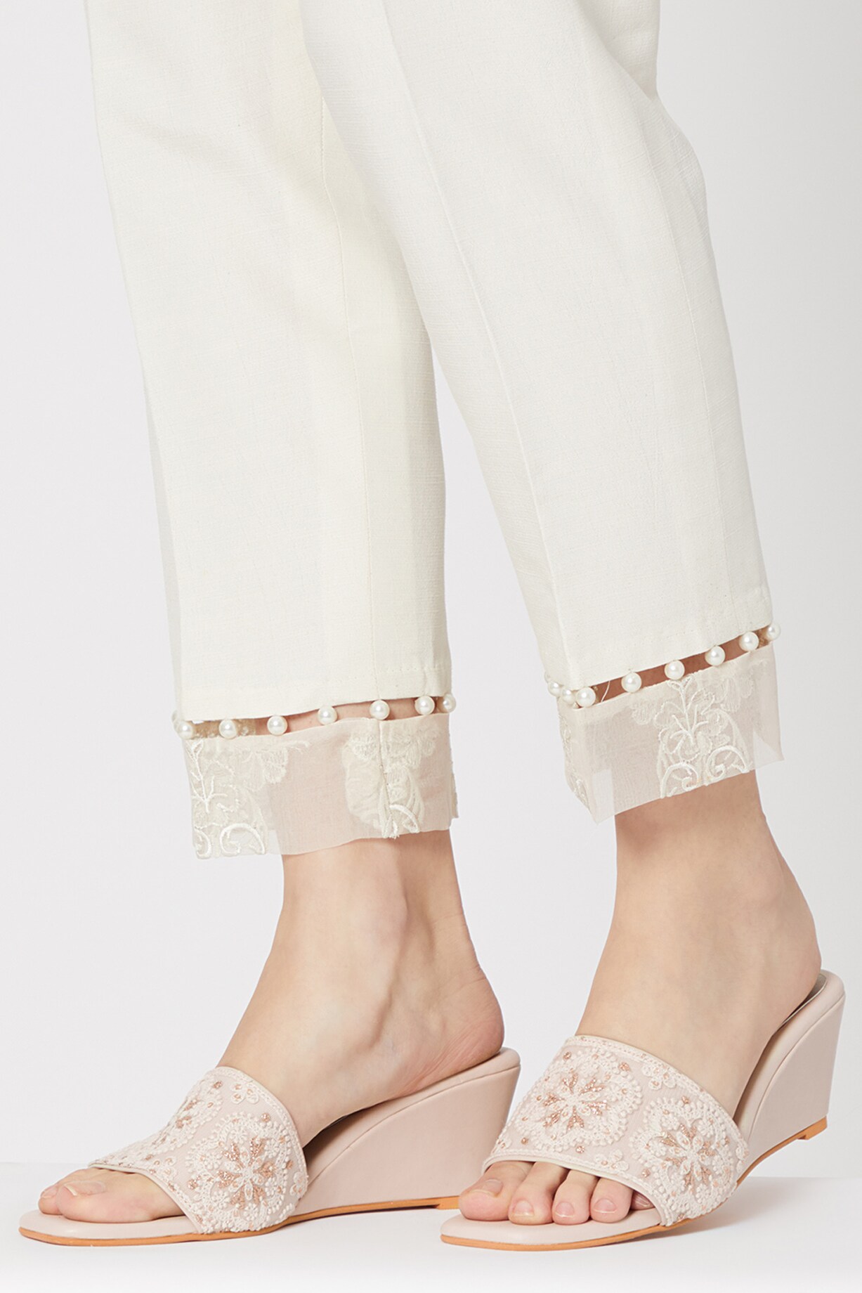 Cream Embroidered Slip-on Wedges Design by Veruschka By Payal Kothari ...