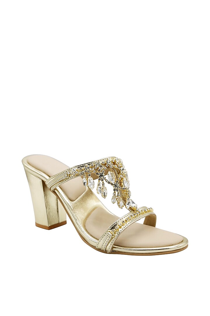 Metallic Gold Vegan Leather Block Heels by Veruschka By Payal Kothari ...