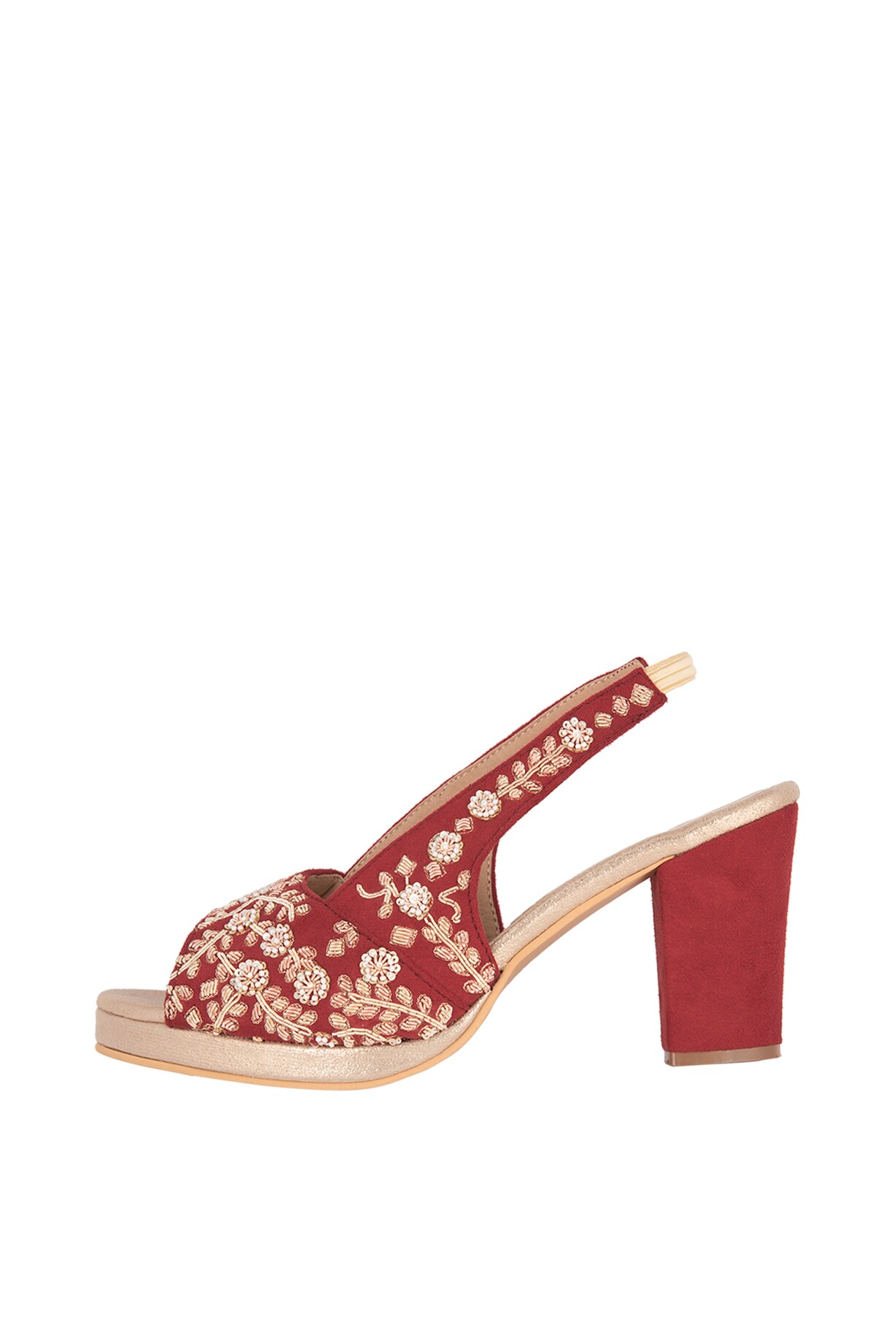 Red & Gold Embroidered Block Heels by Veruschka By Payal Kothari at ...