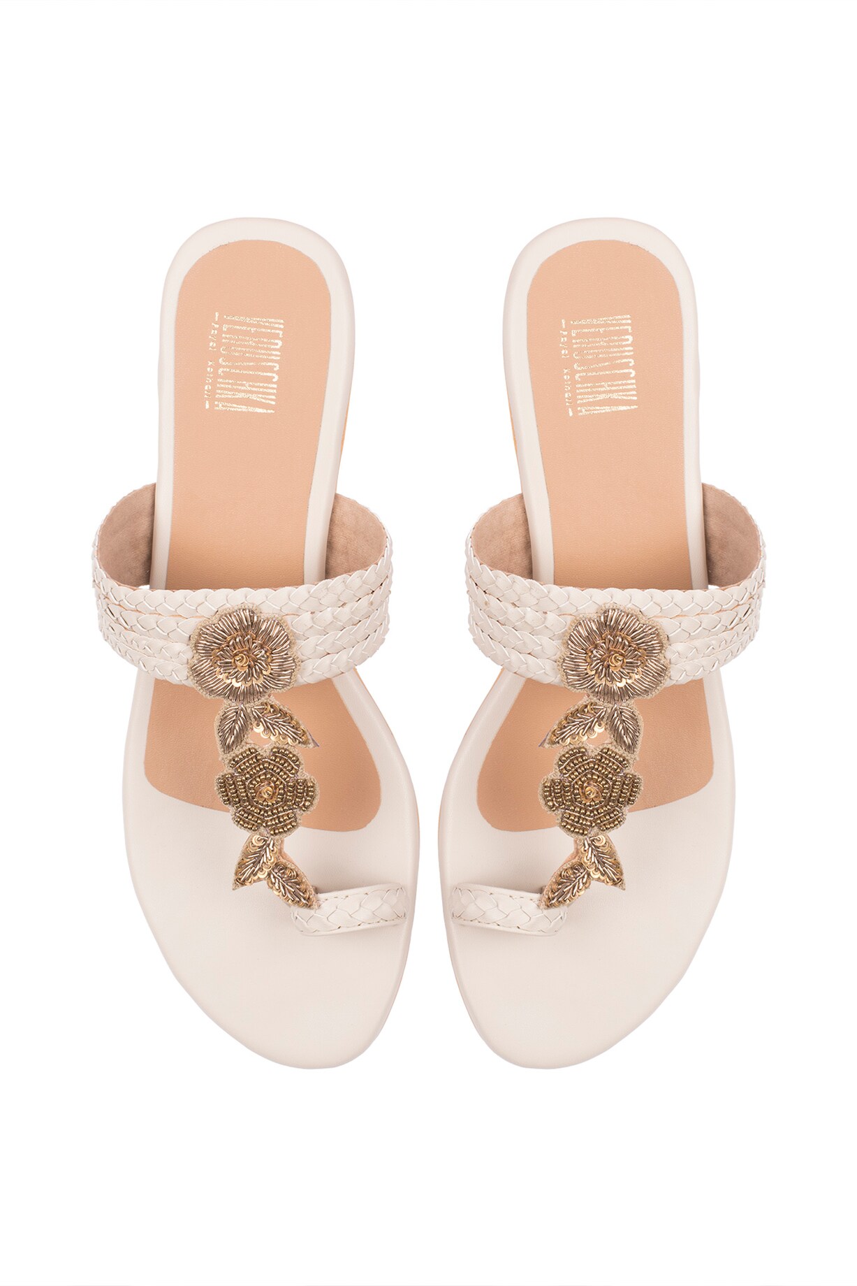 Cream & Gold Embroidered Flat Sandals Design by Veruschka By Payal ...