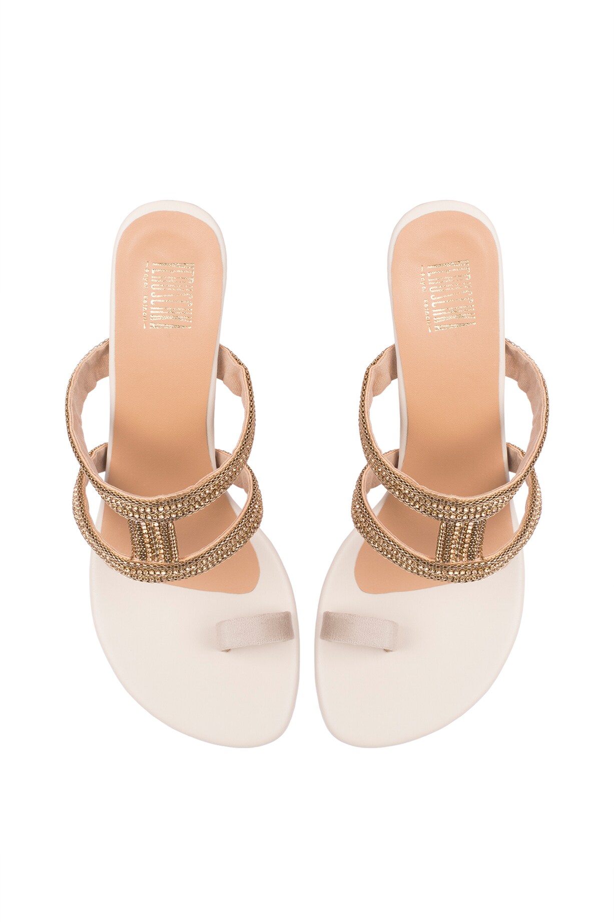 Cream & Gold Embroidered Heel Sandals Design by Veruschka By Payal ...