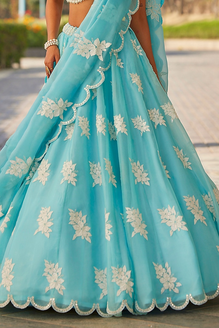 Blue Organza Hand Embroidered Wedding Lehenga Set By Vvani By Vani Vats