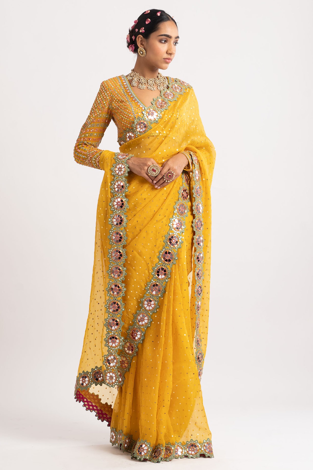 Yellow Hand Embroidered Saree Set by Vvani By Vani Vats at Pernia's Pop ...