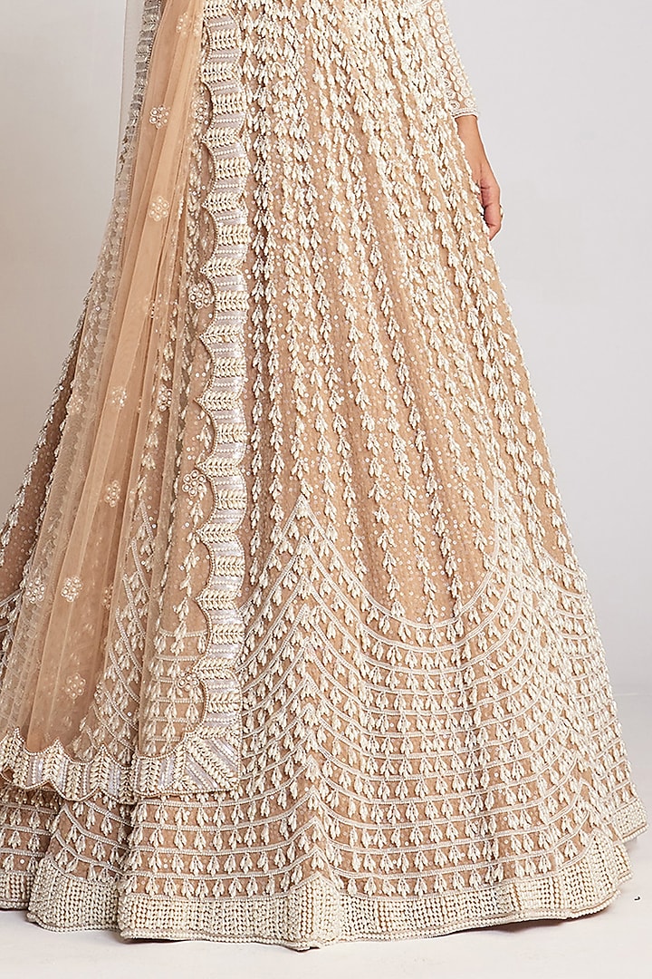 Beige Georgette Pearl Embellished Bridal Lehenga Set by Vvani By Vani ...
