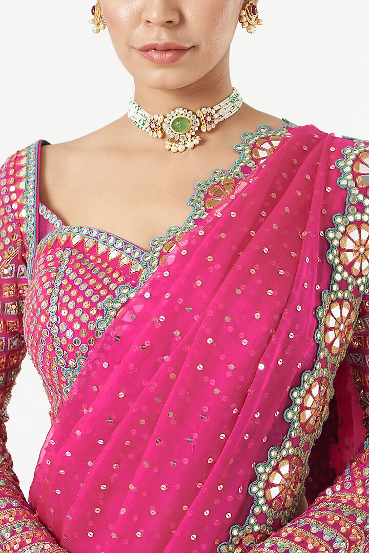Fuchsia Embellished Saree Set Design by Vvani by Vani Vats at Pernia's ...