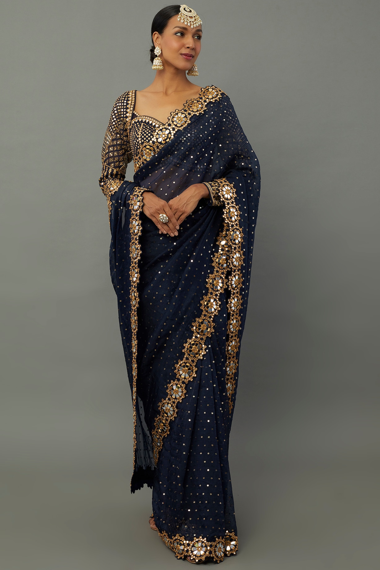 Midnight Blue Embroidered Saree Set by Vvani by Vani Vats at Pernia's ...