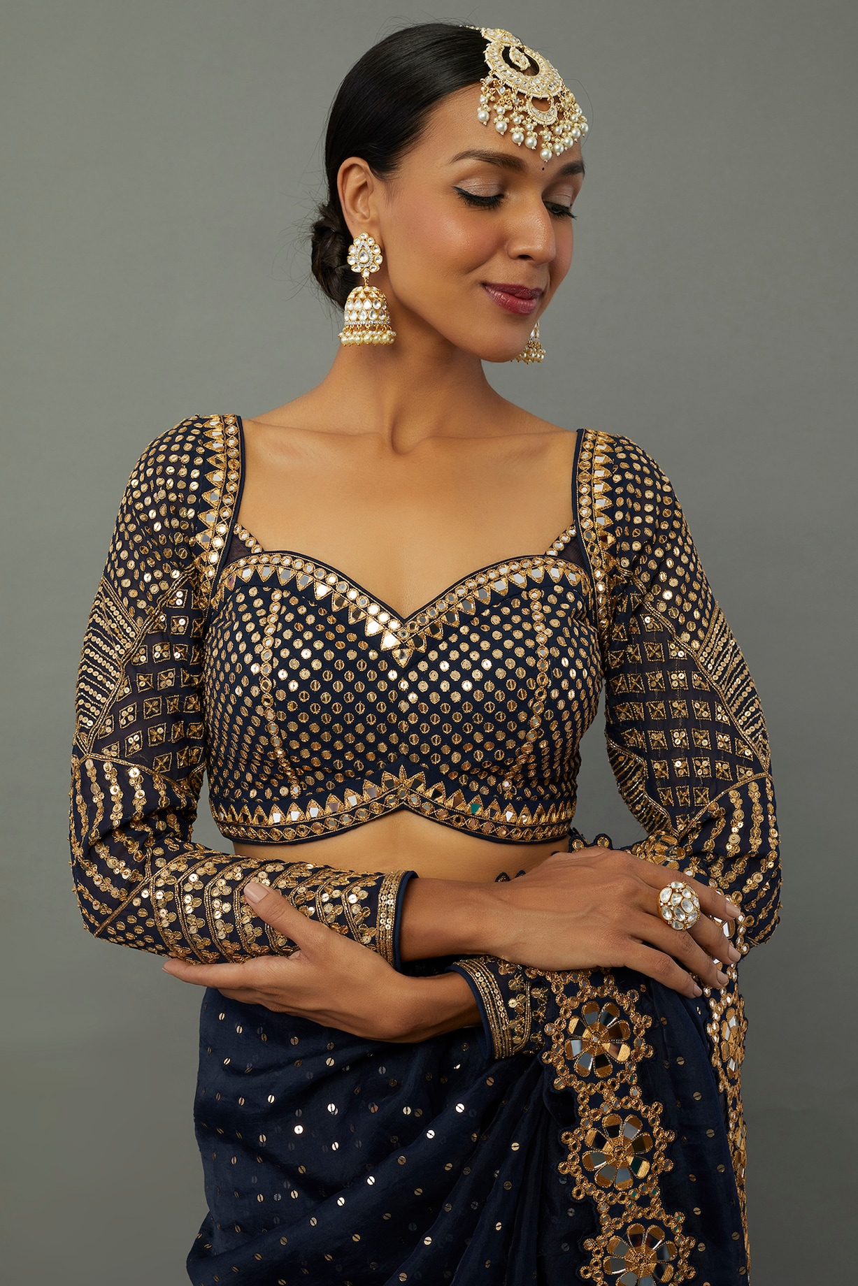 Midnight Blue Embroidered Saree Set by Vvani by Vani Vats at Pernia's ...