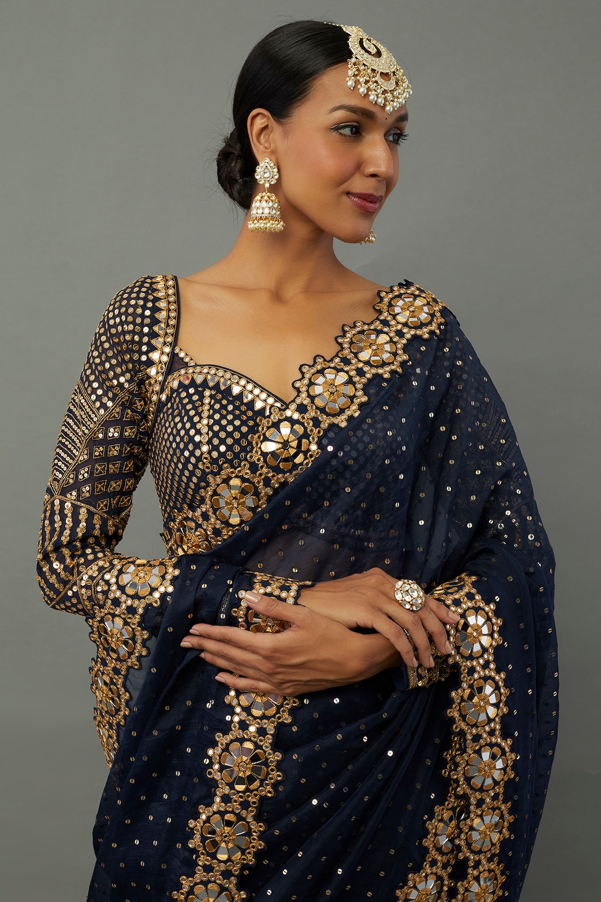 Midnight Blue Embroidered Saree Set by Vvani by Vani Vats at Pernia's ...