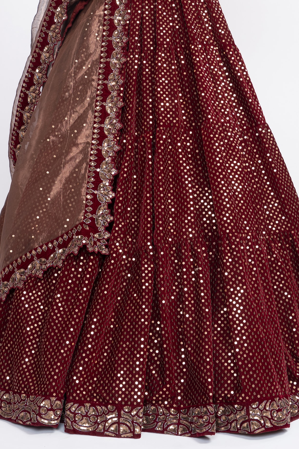 Red Velvet Hand Embroidered Wedding Lehenga Set by Vvani by Vani Vats ...