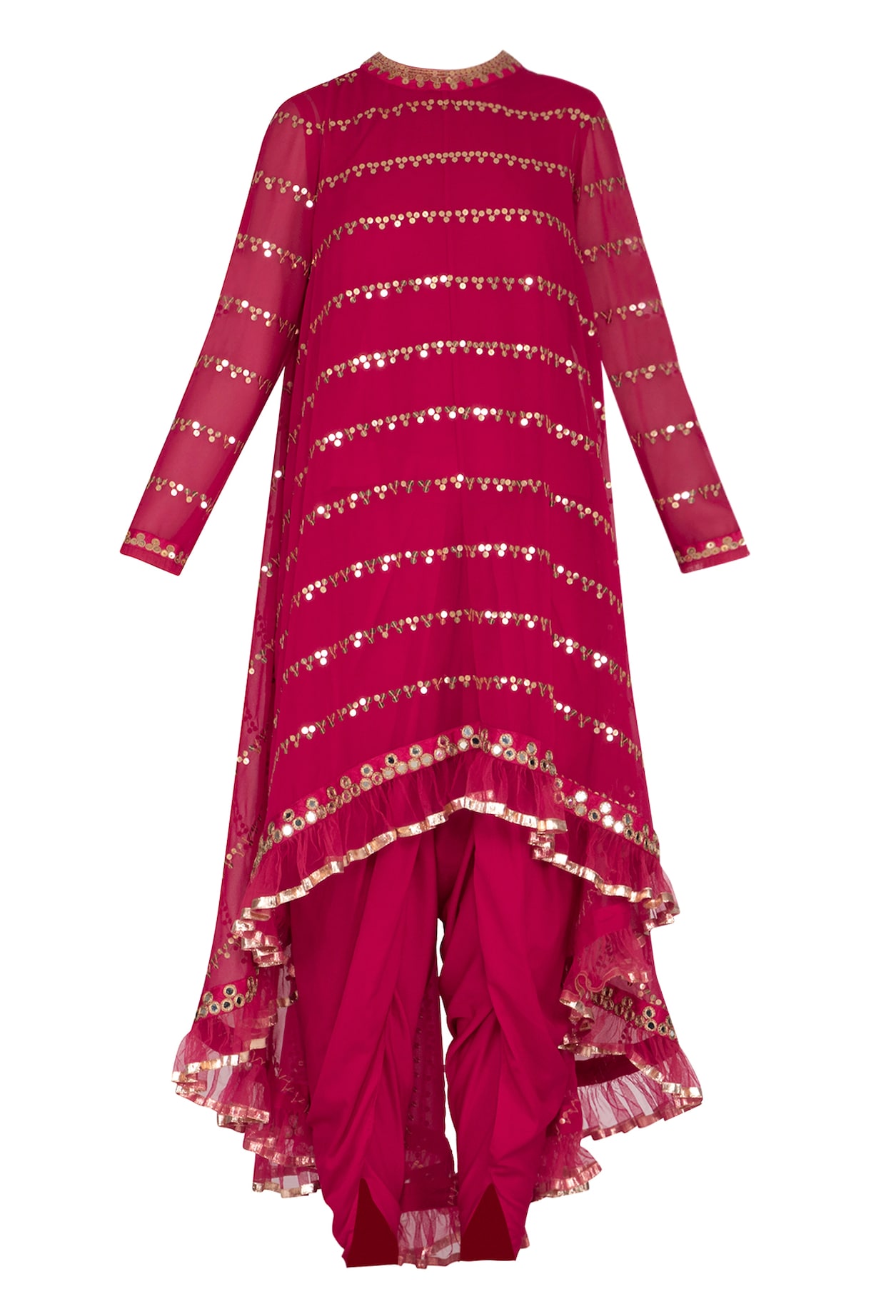 Crimson Red Embroidered Dhoti Kurta Set With Inner by Vvani by Vani ...