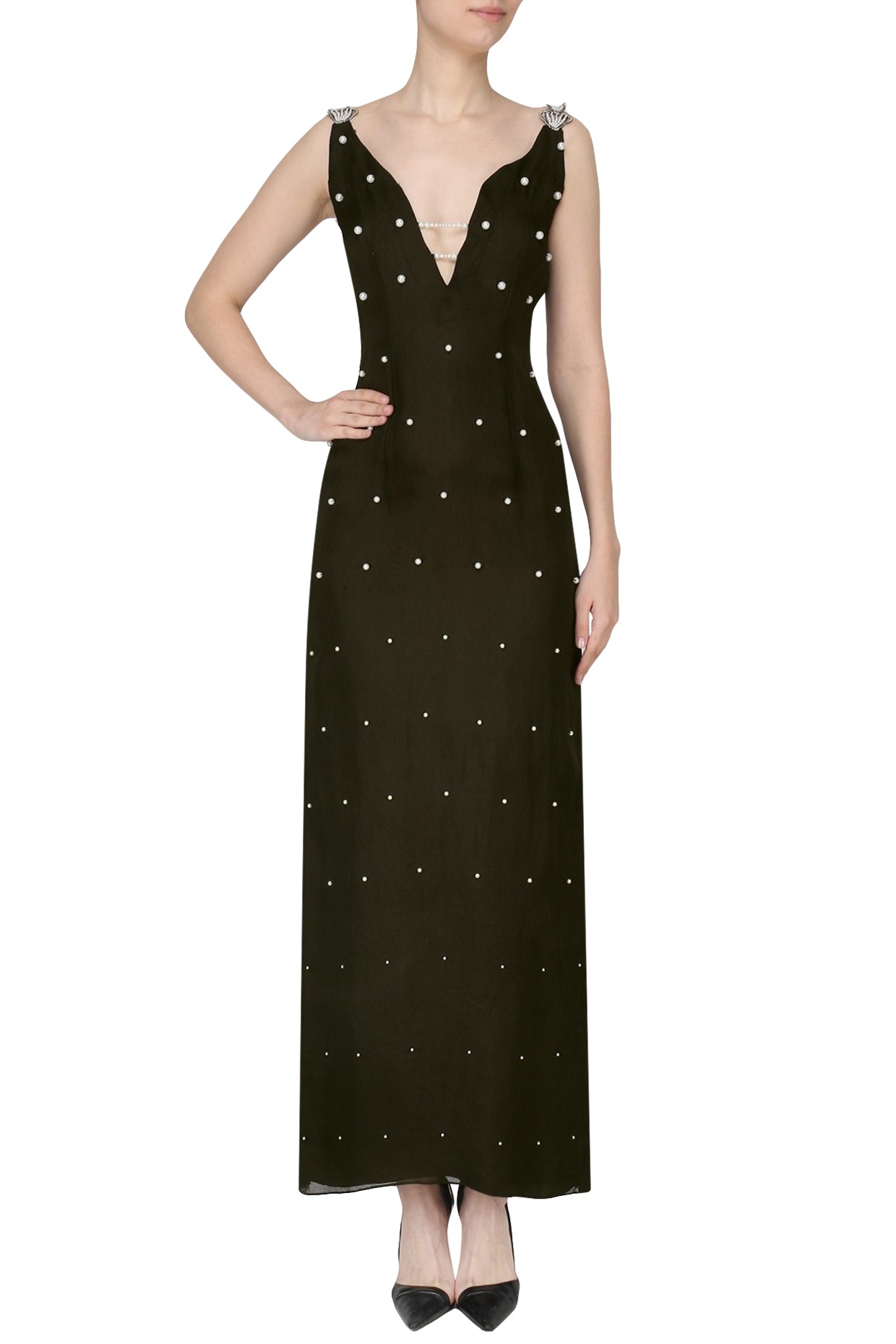 Black pearls embroidered gown available only at Pernia's Pop Up Shop. 2025