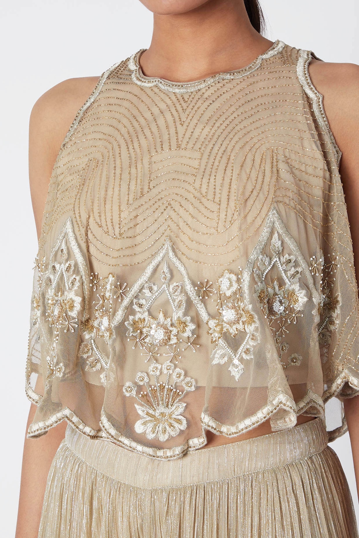 Gold Embroidered Crop Top With Pants by Vyasa By Urvi at Pernia's Pop ...