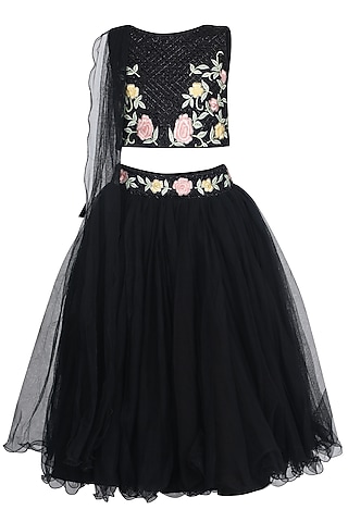 Black Net Embroidered Lehenga Set For Girls by Pooja Wang at Pernia's ...