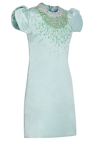 Sea Green Dutch Satin Embroidered Dress For Girls by Pooja Wang at ...