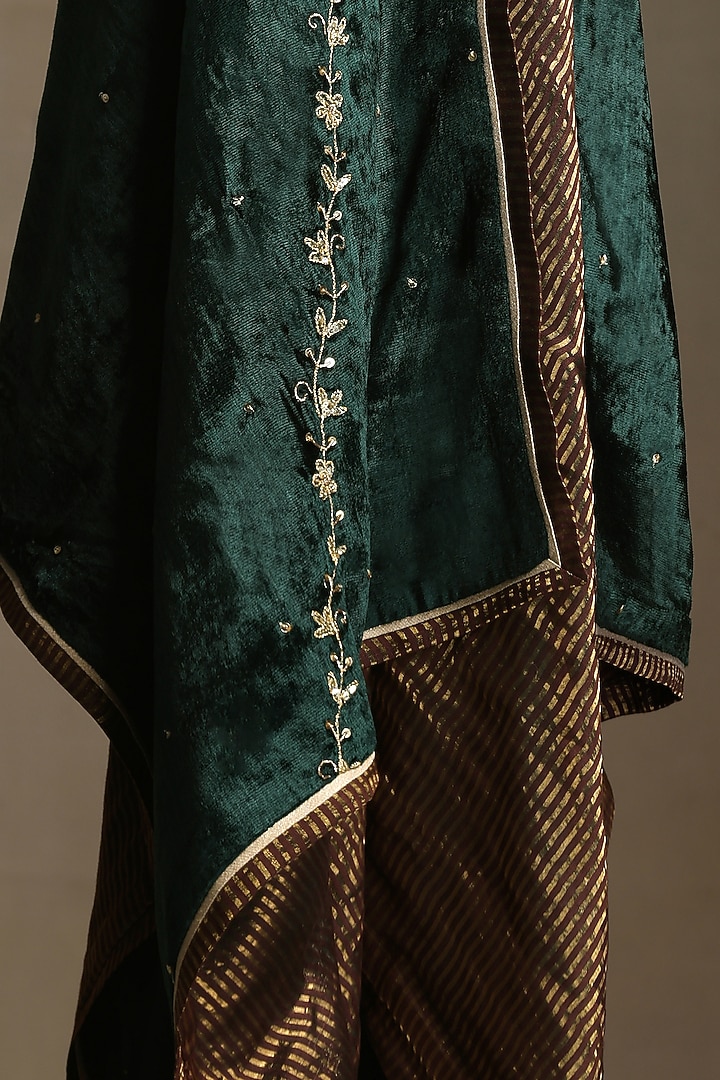 Bottle Green Silk Velvet Hand Embroidered Dushala by Weaverstory at ...