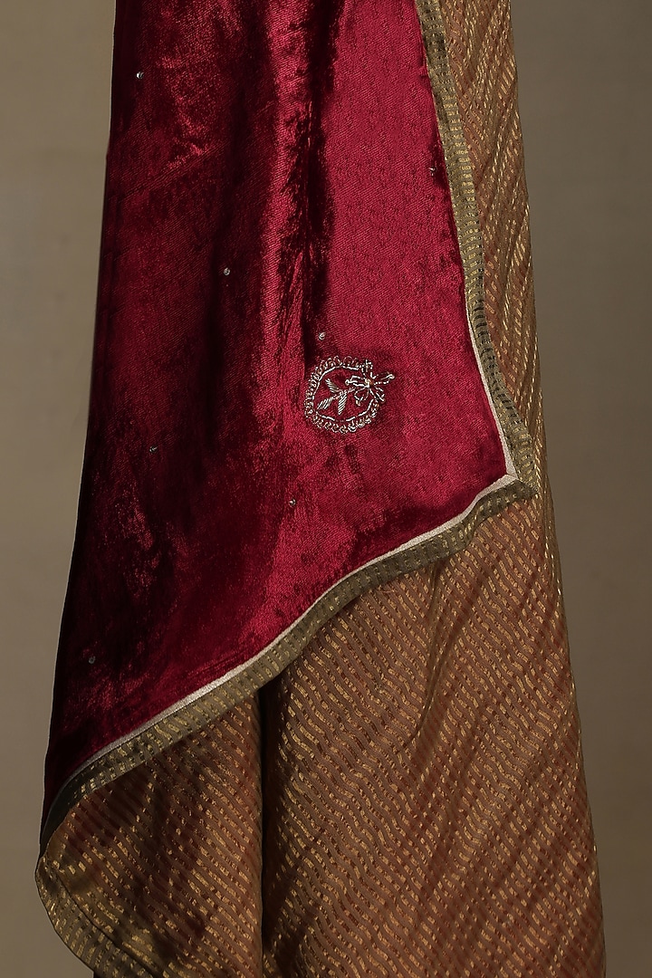 Red Silk Velvet Hand Embroidered Dushala by Weaverstory at Pernia's Pop ...