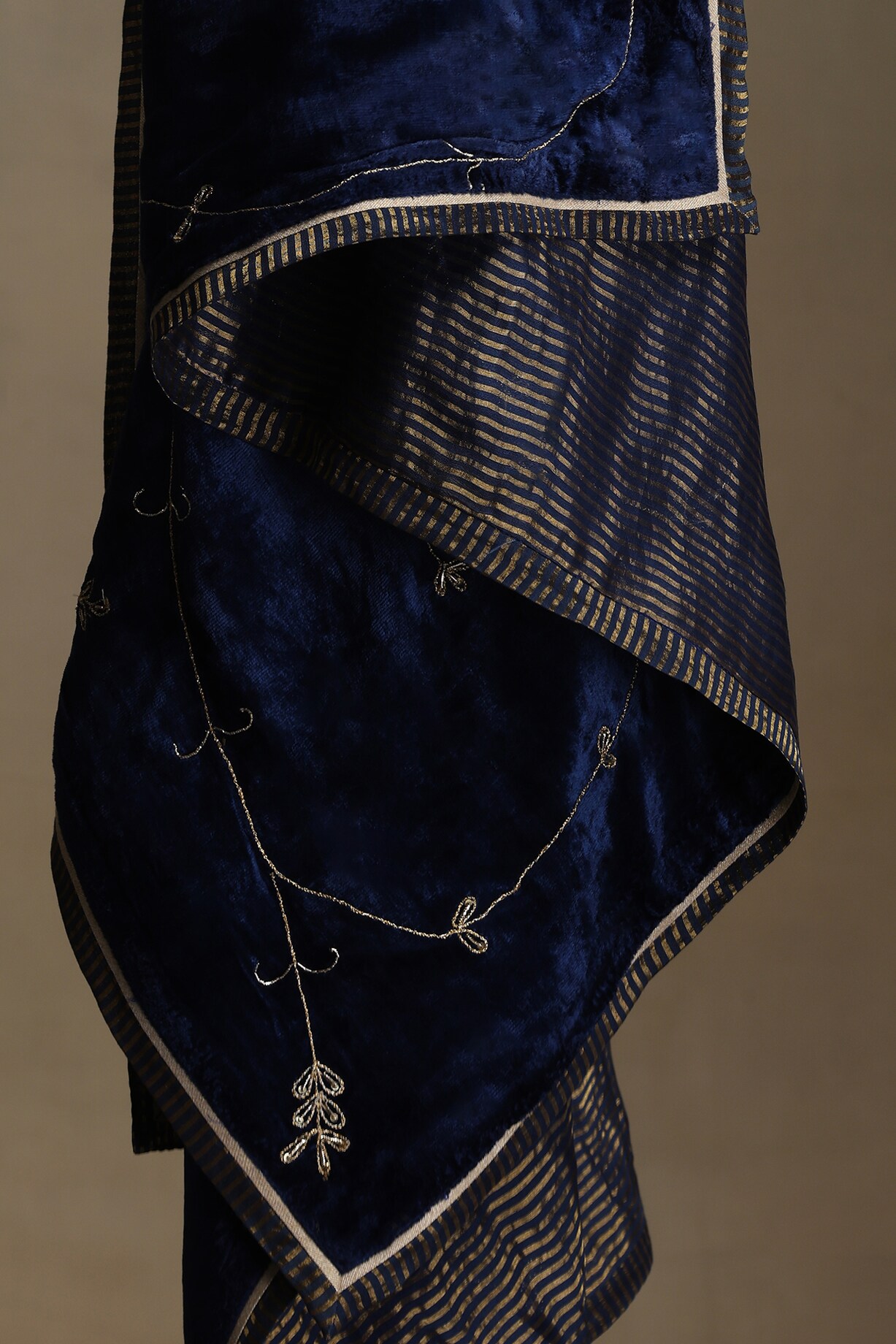 Blue Silk Velvet Hand Embroidered Dushala by Weaverstory at Pernia's ...