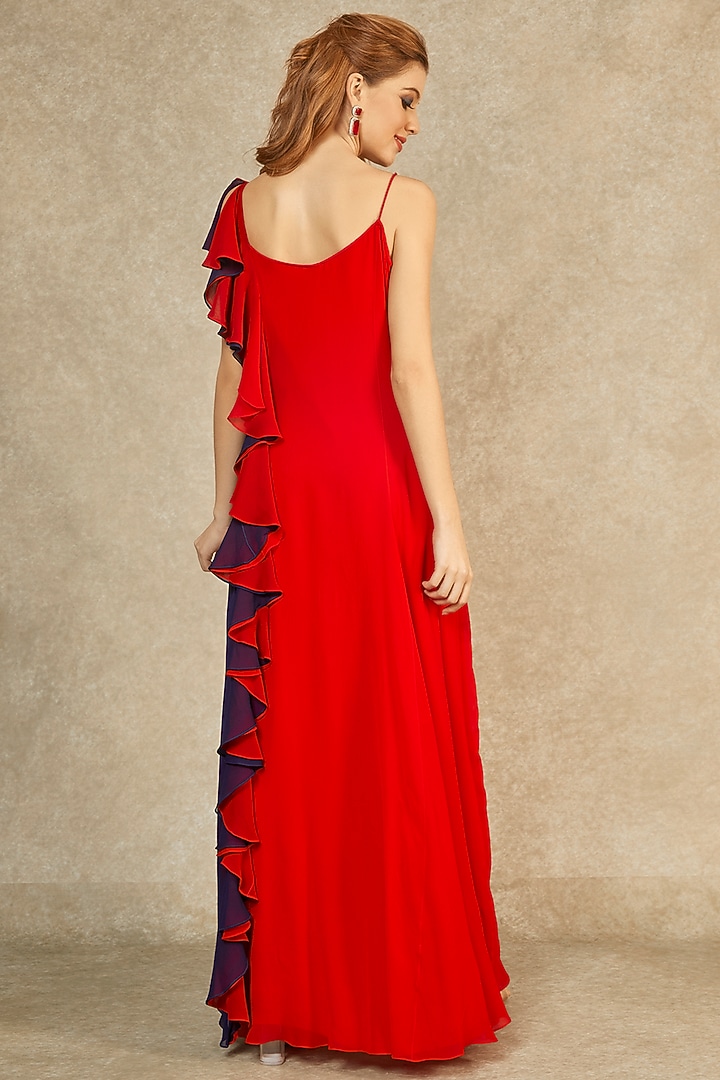 Red Flame & Midnight Blue Cascade Gown by Wendell Rodricks at Pernia's ...